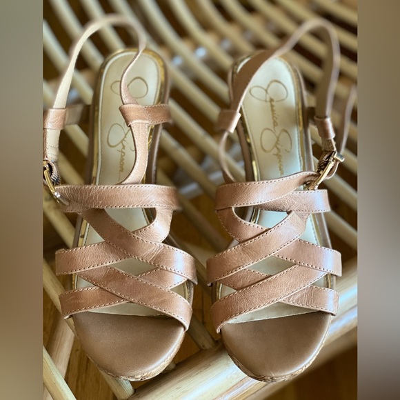 Jessica Simpson | Shoes | Jessica Simpson Tan Strappy Wedges | Poshmark